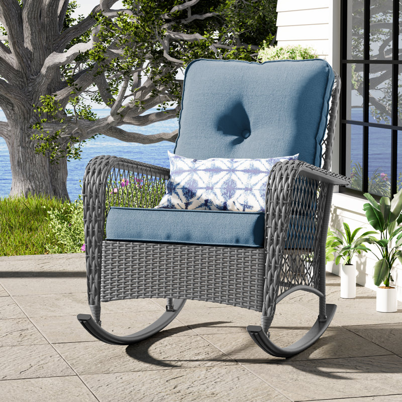 Bay Isle Home Outdoor Yentin Rocking Rattan Wicker Chair with Cushions Reviews Wayfair